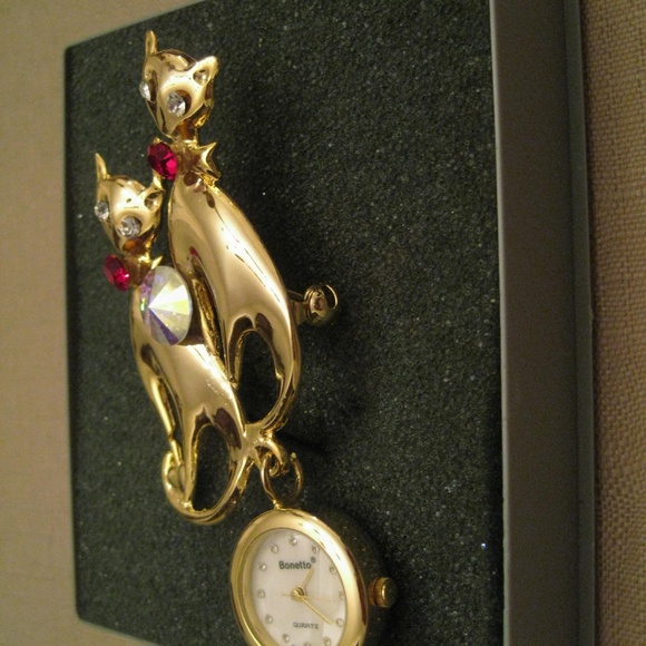 Bonetto Watch Cats Rhinestone Brooch Japan Movemnt | Accessories ...